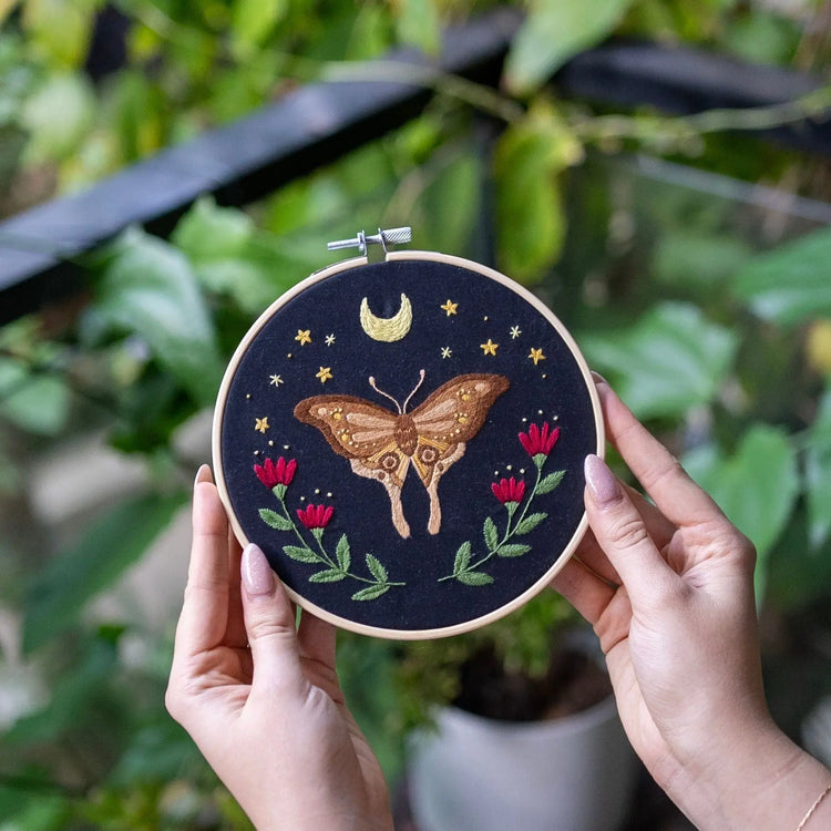 MIDNIGHT MOTH Embroidery Kit | Buy Embroidery Kits Online – Craft Club Co