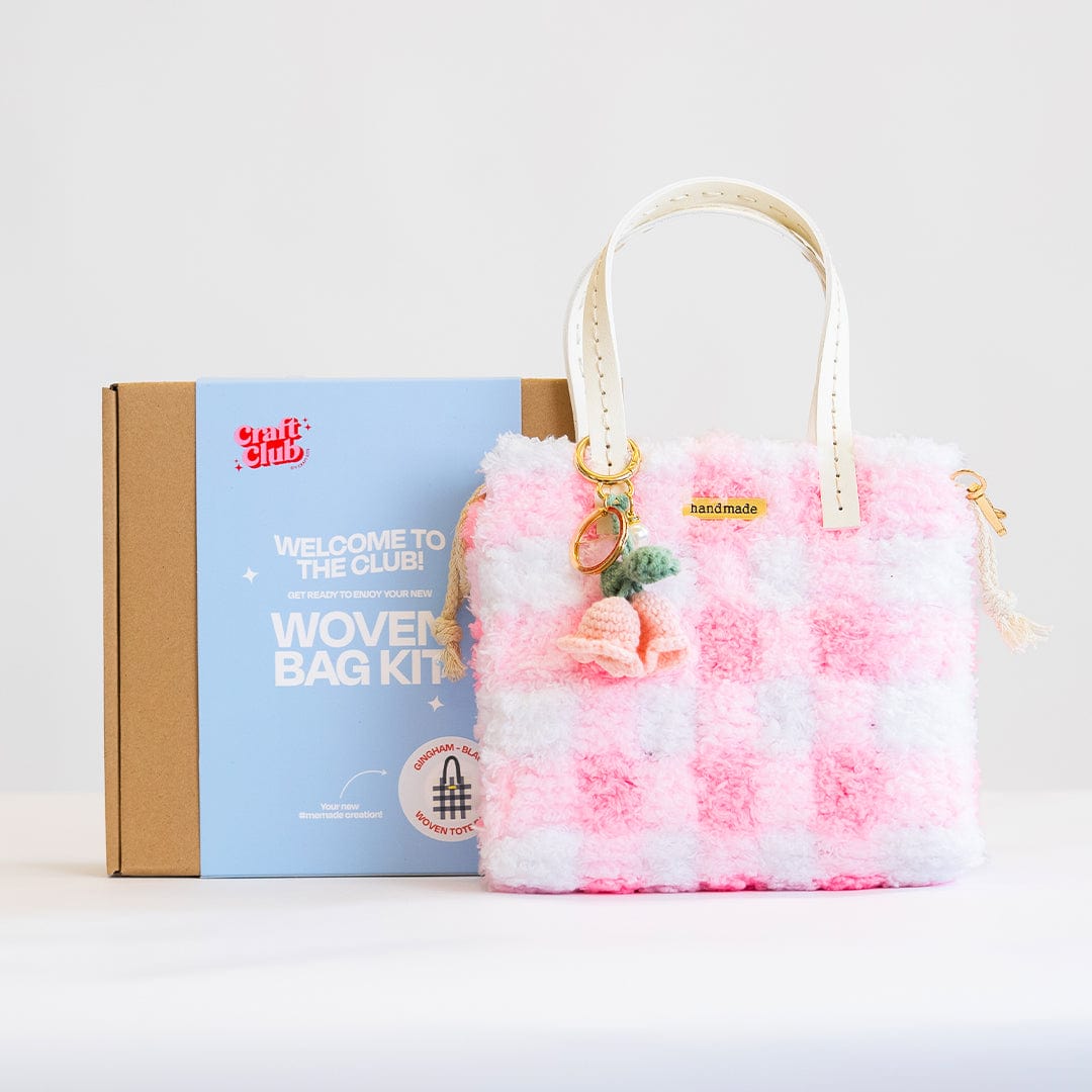 Pink Gingham Woven Handbag DIY Kit | Easy Beginner Craft Project
